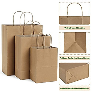Poever Brown Paper Bags with Handles 5.25x3.75x8 Kraft Paper Bags 50 PCS, Small Gift Bags Shopping Bags Party Bags Goody Bags Grocery Bags Recyclable for Birthday Takeouts
