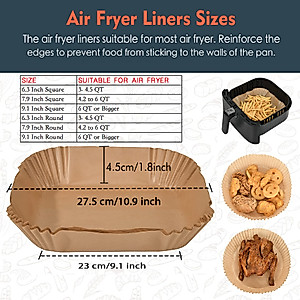 [3-Size] Air Fryer Disposable Paper Liner Compatible with COSORI Air Fryer Toaster Oven, Non-stick Air Fryer Parchment Paper Baking Accessories (100Pcs - 9.1 Inch Square, Natural)