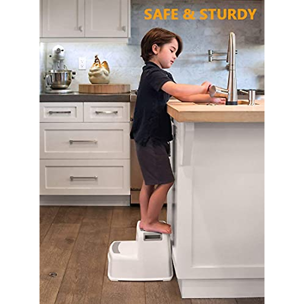 Toddler Step Stool for Kids, 2 Pack Step Stool for Toilet Potty Training Slip Resistant Soft Grip for Safety as Bathroom Potty Stool and Kitchen Dual Height and Wide Two Step