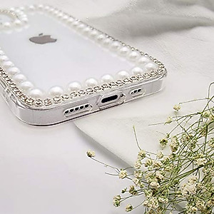 Guppy for iPhone 12 Pro Max Women Girls Bling Diamond Pearl Case Luxury Glitter Handmade Rhinestones Soft Silicone Rubber Sparkly Shiny Protective Cover Case for iPhone 12 Pro Max 6.7" Clear