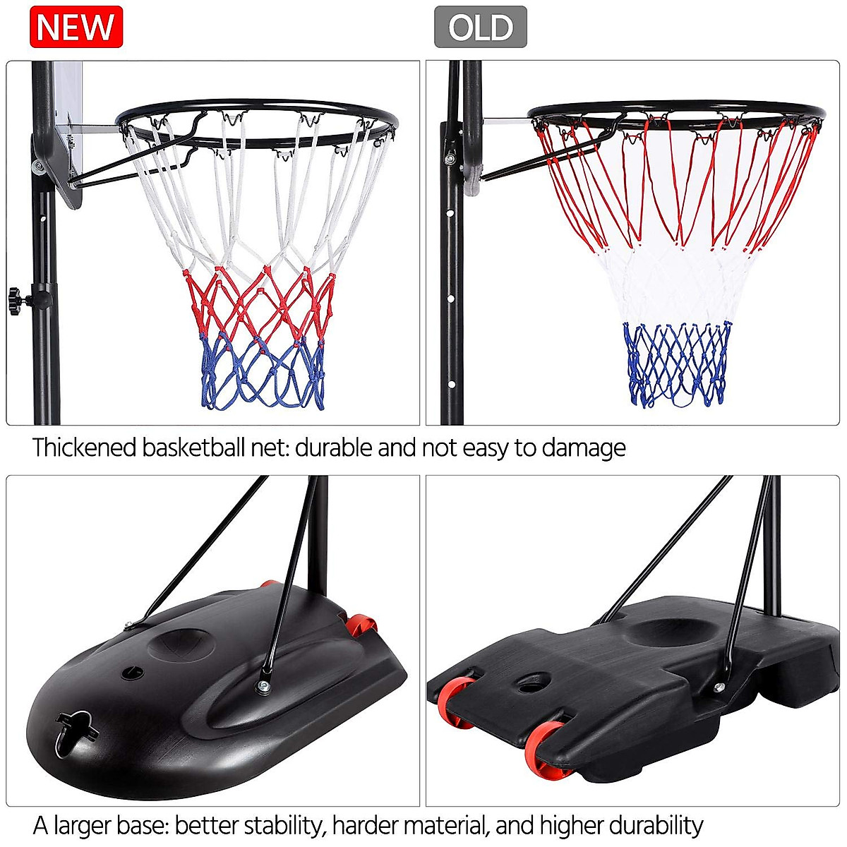 Topeakmart Youth Portable Basketball Hoop System Stand 7.2-9.2 ft Height-Adjustable for Indoor Outdoor w/ 2 Wheels, Fillable Base & 32in Backboard