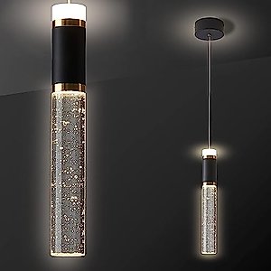 Led Pendant Light,Crystal Modern Led Kitchen Island Light Fixture,Adjustable Pendant Lighting for Kitchen Island,Black Gold Led Chandelier for Dining Room,Bedroom,Mini Pendant Spot Lights (1-Pack)