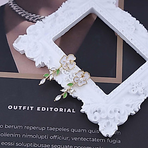 Sttiafay Vintage Pearl Flower Earrings Crystal Leaf Drop Earrings Gold Pearl Stud Earrings White Enamel Flower Earrings Jewelry for Women and Girls