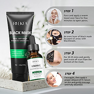 Blackhead Remover Mask Kit 4-in-1 Peel Off Charcoal Face Mask with Vitamin C Serum Blackheads Extractor Tools, and Silicon Brush, Purifying Deep Cleansing Blackheads Acne Mask for Women and Men, 100 g