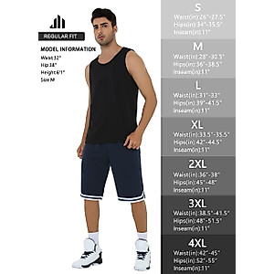 JWM Mens Long Basketball Shorts with Zip Pockets - 11" Mesh Athletic Gym Workout Sport Shorts Quick Dry Lightweight Navy