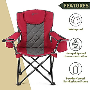 ARROWHEAD OUTDOOR Portable Folding Camping Quad Chair w/ 6-Can Cooler, Cup & Wine Glass Holders, Heavy-Duty Carrying Bag, Padded Armrests, Headrest & Seat, Supports up to 450lbs, USA-Based Support