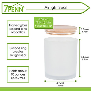 7Penn Empty Frosted Glass Candle Jars with Lids, 12pk - 10oz Candle Making Containers Glass Jars with Airtight Wood Lids