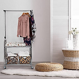 Seville Classics Closet Garment Organizer with Metal Hanging Rod Wardrobe Storage System w/Steel Shelves for Clothes, Shirts, Jackets, Coats, Blankets, Shoes