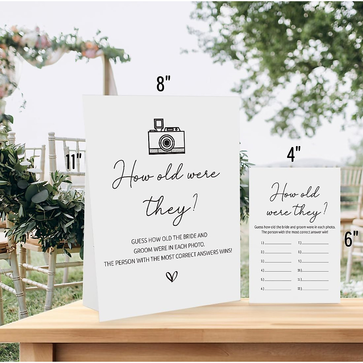 UHADRE Minimalist How Old were The Bride and Groom Game, Guess The Age Photo Game, Bridal Shower Wedding Shower Game (1 Sign and 30 Cards)-BNG20