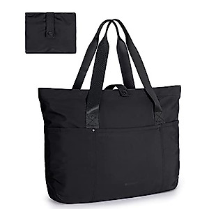 BAGSMART Tote Bag for Women, Foldable Tote Bag With Zipper Large Shoulder Bag Top Handle Handbag for Travel, Work, Shopping, Gym, School, Black