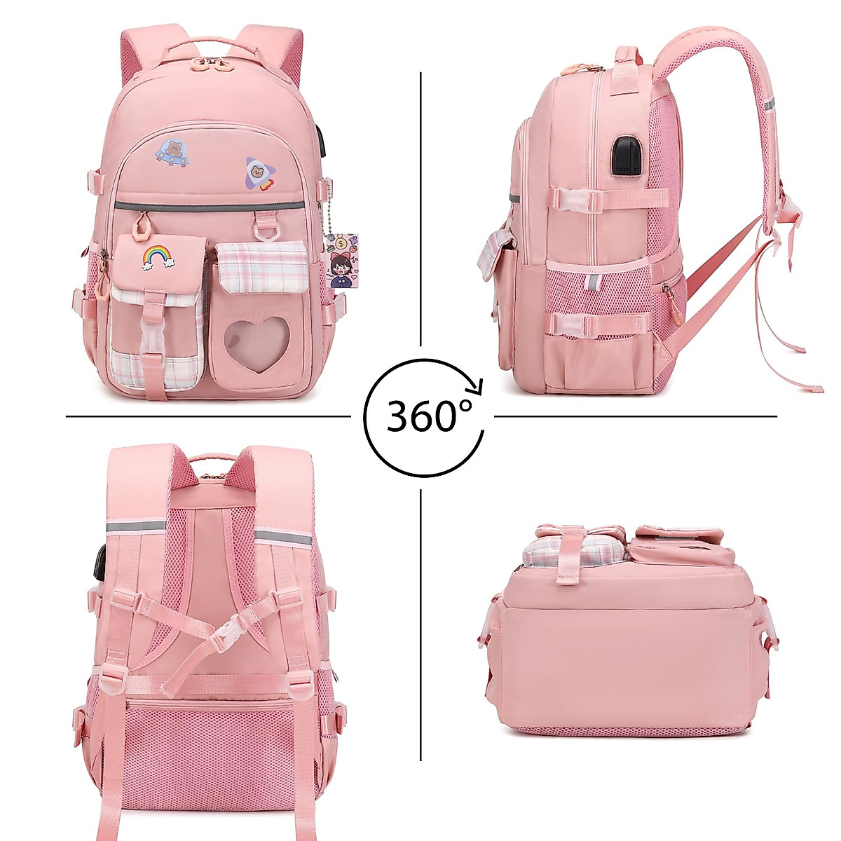 ACESAK Backpack for Girls - Bookbag Backpacks Schoolbag for Girls Kids Teen Women Casual Travel Daypacks - School Bag Elementary Middle School College Cute Backpack with Lunch Box (Pink)