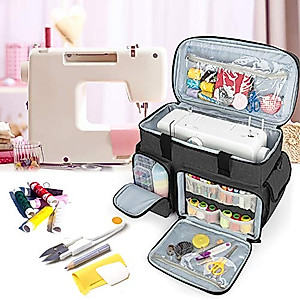 CURMIO Sewing Machine Carrying Case, Universal Tote Bag with Bottom Base Feet Pad Compatible with Most Standard Sewing Machine and Accessories, Black(Bag Only, Patented Design)