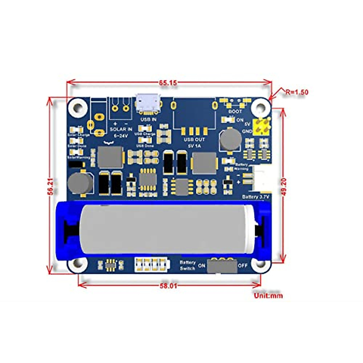 Waveshare Solar Power Management Module for 6V~24V Solar Panel Support Solar Panel/USB Connection Battery Charging with MPPT Function and Multi Protection Circuits