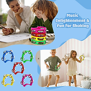 Vmiapxo 5 Pack Colored Plastic Tamborines Musical Instrument, Students Small Handheld Tambourine Percussion Bulk