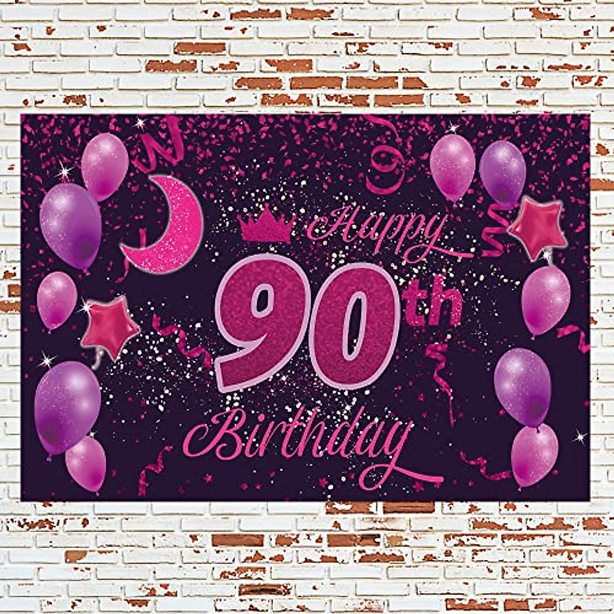 Sweet Happy 90th Birthday Backdrop Banner Poster 90 Birthday Party Decorations 90th Birthday Party Supplies 90th Photo Background for Girls,Boys,Women,Men - Pink Purple 72.8 x 43.3 Inch