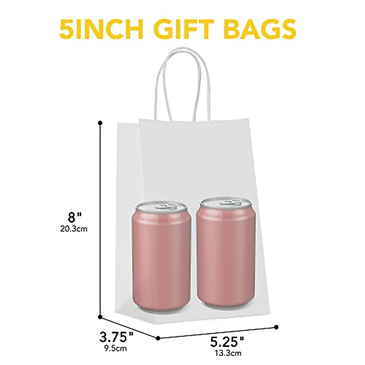 GSSUSA Kraft Paper Gift Bags 5.25x3.75x8 Paper Bags with Handles, White (20 Pcs), Bulk Kraft Gift Bag for Shopping, Craft, Grocery, Party, Retail, Lunch, Business, Wedding, Merchandise, Boutique