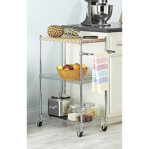Whitmor Supreme Kitchen and Microwave Cart Wood & Chrome 13.25 x 27.5 x 33.5 inches