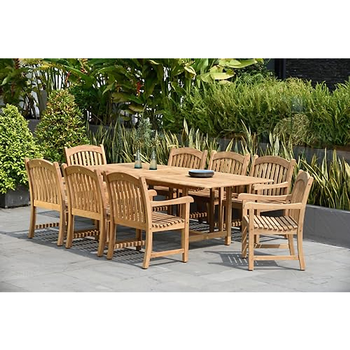 Amazonia Newcastle 9-Piece Outdoor Rectangular Dining Table Set | Certified Teak | Ideal for Patio and Indoors, Light Brown
