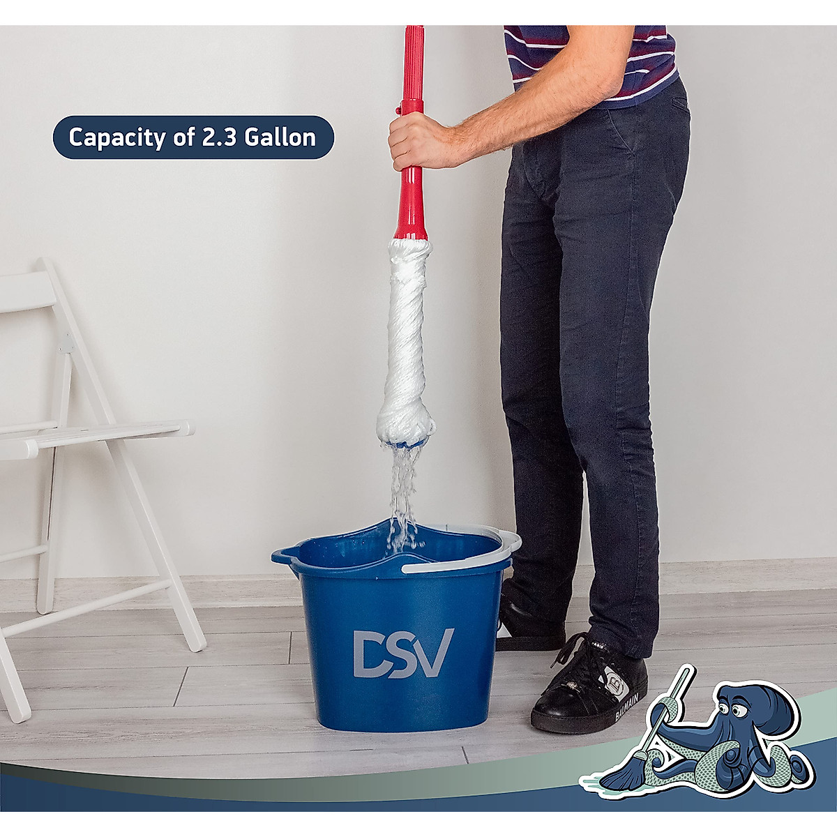 DSV Standard Professional 2.3 Gallon (8.5L) Cleaning Bucket | Pour Spout & Comfort-Grip Handle | Wash Bucket Ideal for Squeegees and Washers up to 10-inch Length | Household Cleaning Supplies
