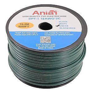 Aniai Low Voltage Landscape Wire,UL List 18/2 SPT-1 1000FT Electrical Wire,for Light and Lamp Extension Cable