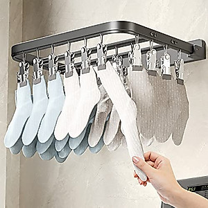 NEWRAIN Clothes Drying Rack, Aluminum Alloy Laundry Clothing Drying Hanger with 26 Pegs for Drying Towels, Bras, Lingerie, Baby Clothes，Socks