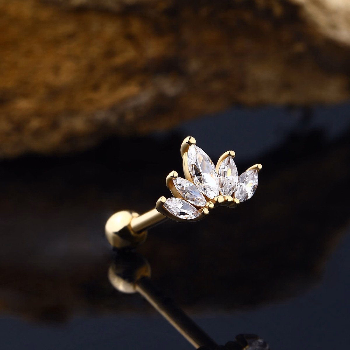 Jewseen 14K Gold Cartilage Earring CZ Helix Piercing Jewelry 16g Helix Stud Helix Earring Crown Tragus Earrings