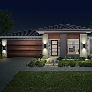 XINGGUANG MINGREN 2-Pack LED Outdoor Wall Sconces, Matte Black Aluminum Wall Lights Up Down Cylinder, Exterior Light Fixture for Garden & Porch