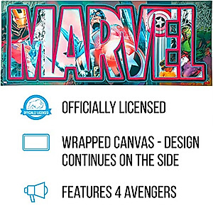 Silver Buffalo Canvas Letters Wall Art Poster Room Decor Featuring Captain America, Hulk, Thor, and Iron Man, 30 x 12 inches, Marvel Avengers, Office