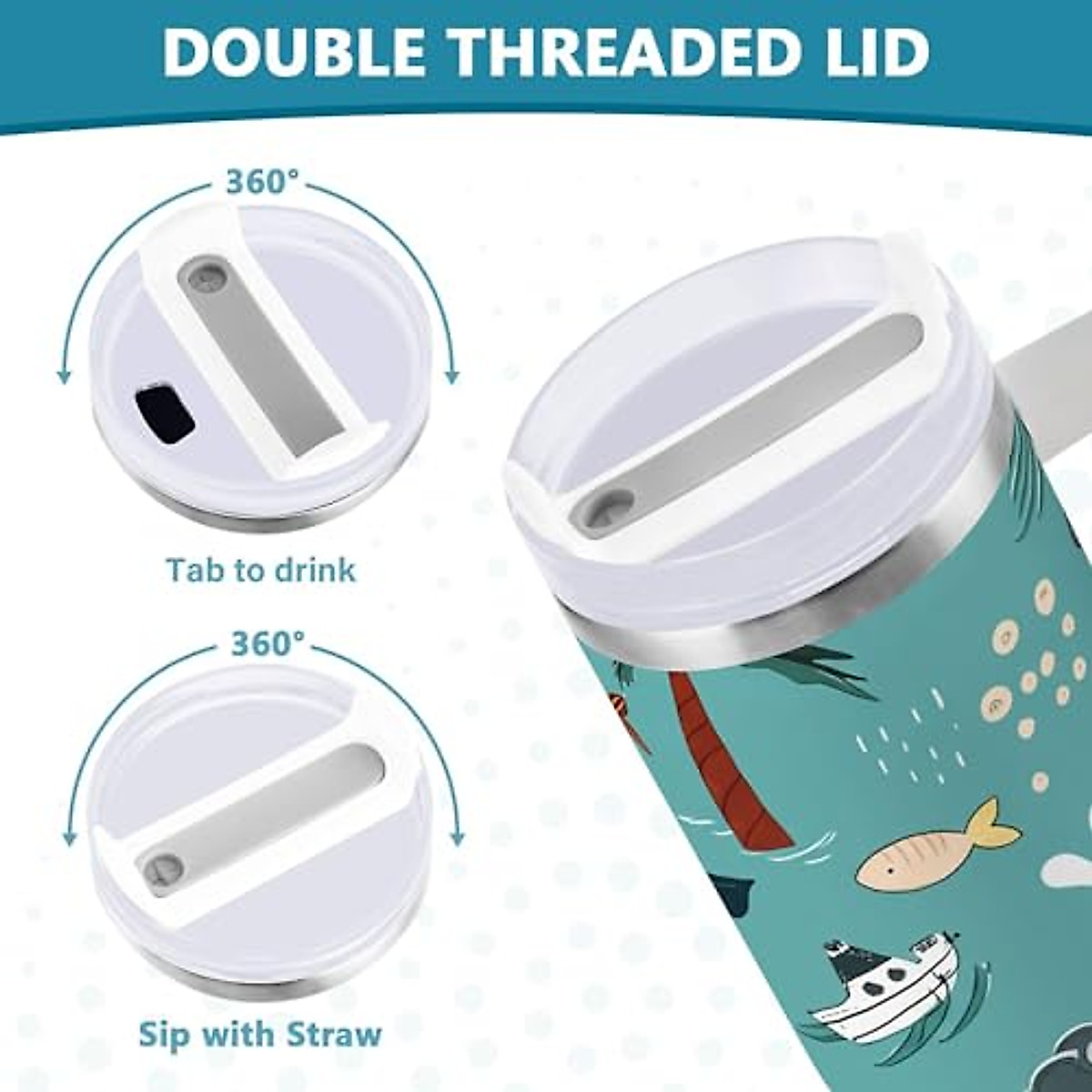 Burbuja Cute Marine Animals 40oz Insulated Tumblers with Handle and Straw Lid, Double Wall Stainless Steel Travel Mug Leak-Proof, BPA Free, Gift for Mom Dad
