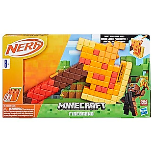 Nerf Minecraft Firebrand, Dart Blasting Axe, 6 Nerf Elite Foam Darts, Design Inspired by Minecraft Axe in The Game, Pull Down Priming, Minecraft Toys