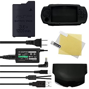 TFSeven PSP-S110 High Capacity Replacement Sony PSP Slim Battery + AC Adapter 5V 2A Wall Travel Power Supply + Back Door Battery Cover Compatible for PSP 2000 2001 3000 3001 3002 3004 Accessories Kit