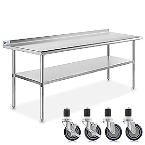 GRIDMANN Stainless Steel Table 72 in. x 30 in., NSF Commercial Kitchen Prep & Work Table w/ Backsplash and Wheels