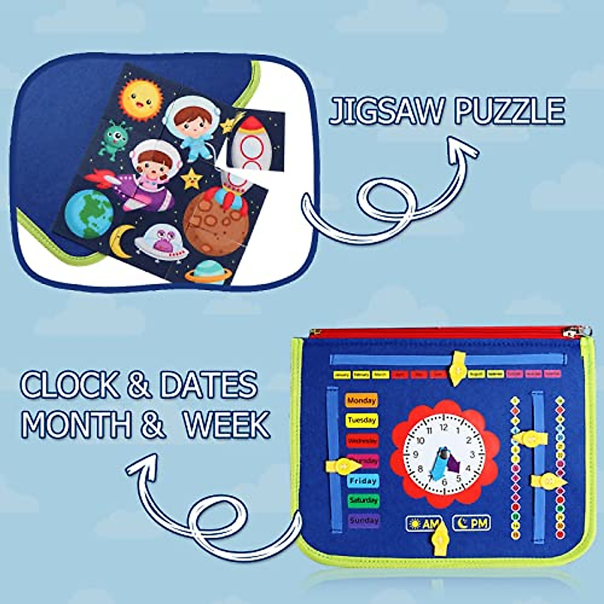 Guolely Busy Board Montessori Toy for 1 2 3 4 Year Old Toddlers - Educational Activity Developing Sensory Board for Fine Basic Dress Motor Skills - Travel Toys for Plane Car, Gift for Boys Girls