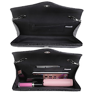 Dasein Women Glitter Evening Bags Formal Clutches Wedding Purses Party Dressy Clutch Purse Cocktail Prom Handbags (Black)