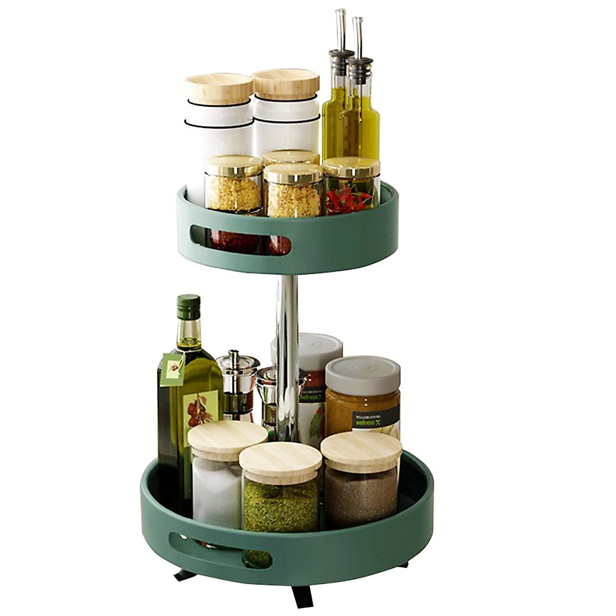 BULTIWEUD 2 Tier Lazy Susan Turntable Spice Rack Organizer Food Storage Container for Kitchen Cabinet, Spinning Organizer for Spices,Condiments,Green