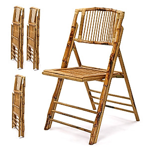 VINGLI Bamboo Folding Chair, Foldable Dining Wood Chairs Comfortable Seat for Outdoor & Indoor, Patio, Porch, Wedding, Party, Event, 4 Pack