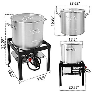 Creole Feast SBK0601 60 Qt. Seafood Boiling Kit with Strainer, Outdoor Aluminum Propane Gas Boiler Steamer with 10 PSI Regulator, 100,000 BTU Jet Burner