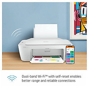 HP DeskJet 2742e Series Inkjet Color All-in-One Printer I Print Copy Scan I Wireless USB Connectivity I Mobile Printing I Up to 4800 x 1200 DPI I Print Up to 7.5 ISO PPM I White + Printer Cable