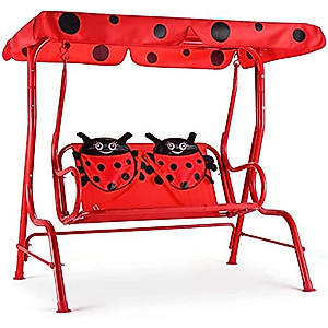 Casart Children's Swing, Patio Swing with Safety Belt and 2 Seats, Ladybug Pattern