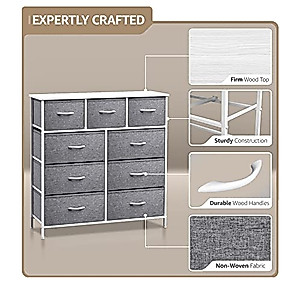 Sorbus Dresser with 9 Drawers - Furniture Storage Chest Tower Unit for Bedroom, Hallway, Closet, Office Organization - Steel Frame, Wood Top, Easy Pull Fabric Bins (White)