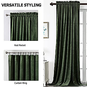 Benedeco Blackout Green Velvet Curtains for Bedroom Window, Light Filtering Drapes for Living Room Darkening Soundproof Thermal Curtain Rod Pocket 52 x 108 inches Long Length Set of 2 Panels