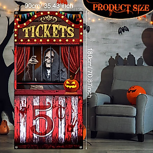 Halloween Evil Circus Door Cover Circus Theme Bloody Scary Backdrop Banner Party Decoration, Carnival Photo Door Banner Ticket Booth Backdrop Props, Large Door Banner Hanging Background 71 x 35 Inch