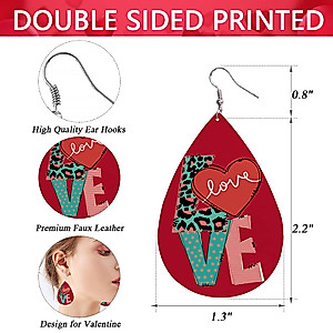 Fzbali Valentine's Day Gnome Heart Red Pink Faux Leather Drop Black Striped Buffalo Plaid Dangle Earrings Zebra Leopard Teardrop Cheetah Polka Dots Jewelry for Women Set of 12