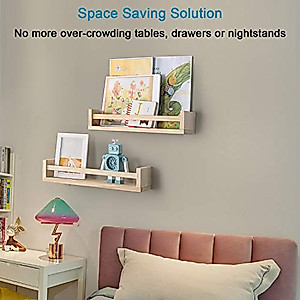 Wood Nursery Book Shelves Set of 2, Floating Bookshelf for Kids Room, Floating Nursery Shelves for Baby Nursery Decor (Natural Wood)