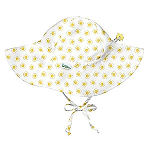 green sprouts i Play Baby Brim Hat | All-Day UPF 50 Protection for Head, Neck, & Eyes, White Suns, 0-6 Months