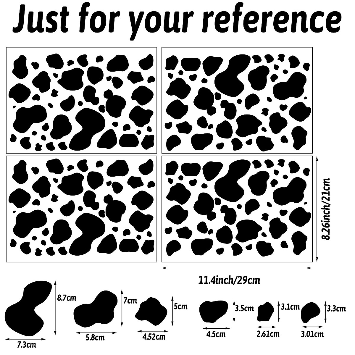 184 Pcs Cow Print Stickers, Adhesive Cow Wall Stickers Cow Print Vinyl Wall Art Decal Removable Cow Print Wall Decor Waterproof Animal Design Cow Decals for Walls Bedroom Living Room Nursery (Black)