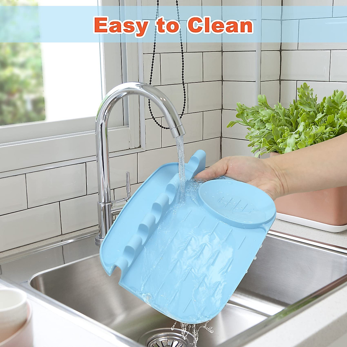 Spoon Rest: Silicone Spoon Rest for Kitchen Counter - Utensil Rest with Drip Pad, Heat-Resistant, BPA-Free Spoon Rest & Spoon Holder for Stove Top (Blue)