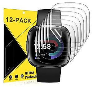 NANW 12-Pack Screen Protector Compatible with Fitbit Versa 4/Sense 2/Sense/Versa 3, Full Coverage Flexible Protective Film Screen Cover Saver Ultra Clear Anti-Bubble Screen Protector for Sense 2 Smartwatch