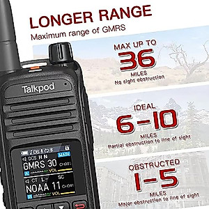 Talkpod A36Plus GMRS Handheld Two Way Radio Walkie Talkies for Adults Long Range with VHF UHF Receive, 5W Output, 512 Channels, 1.44inch Color Screen (Black)