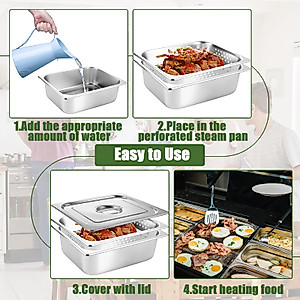3 Pack Half Size 4 Inch Hotel Pan with Lids 2.6 Inch Perforated Steam Pan Stainless Steel Restaurant Pans for Restaurants, Cafeteria, Kitchen
